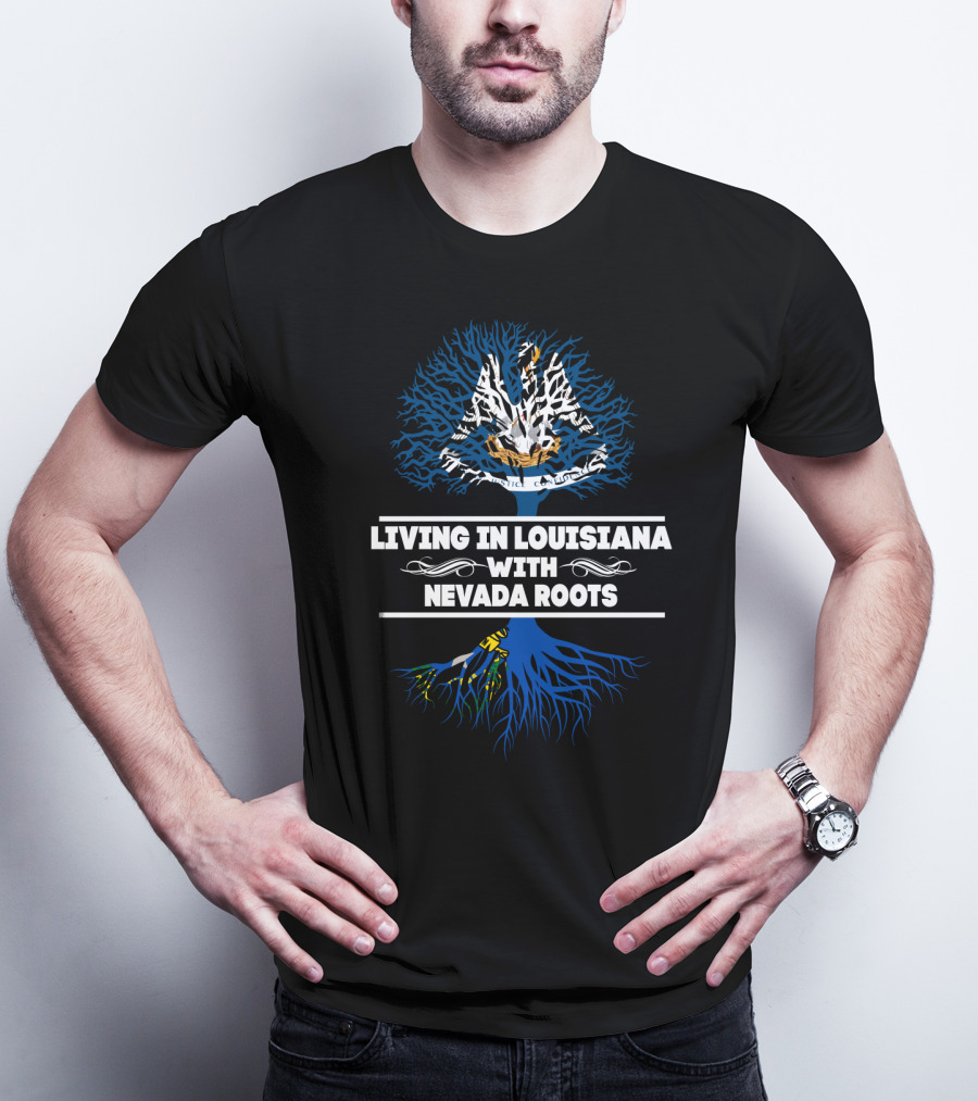 Living In Louisiana Embracing Nevada Roots With Pelican And Tree Symbolism T-Shirt