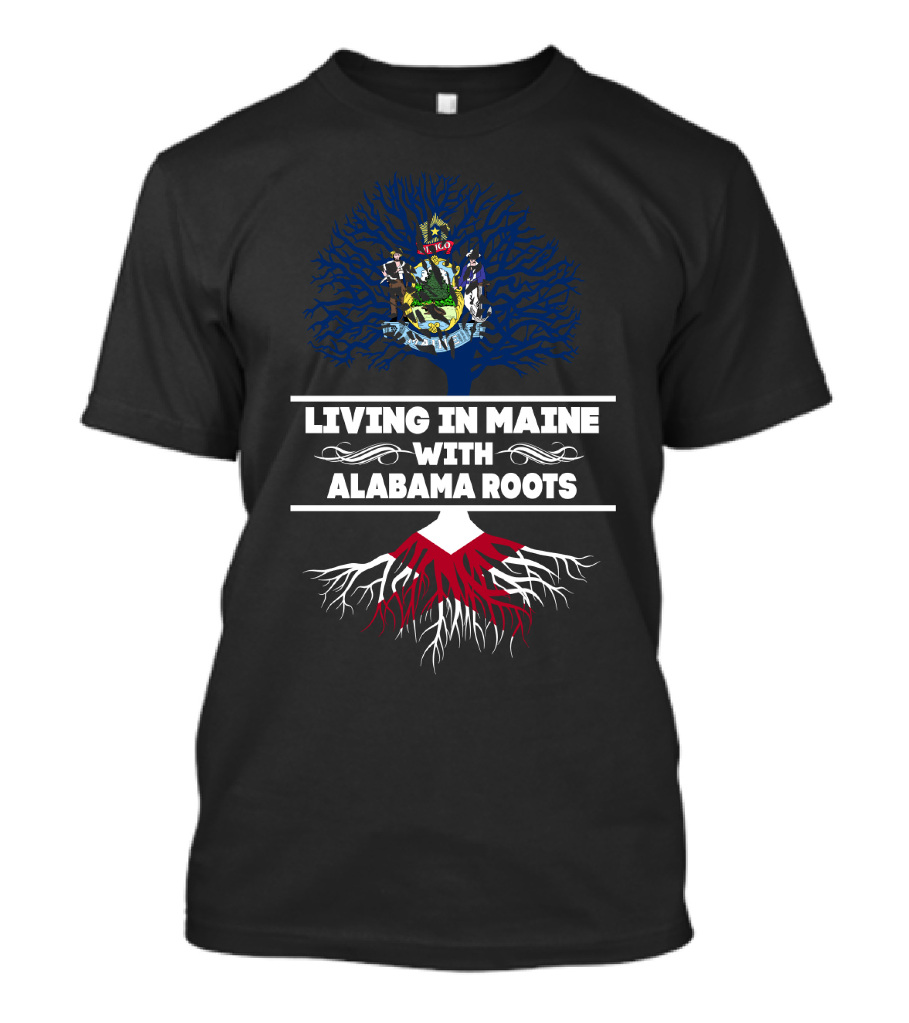 Maine Loyalty Colored Tree With Alabama State Roots Connection T-Shirt