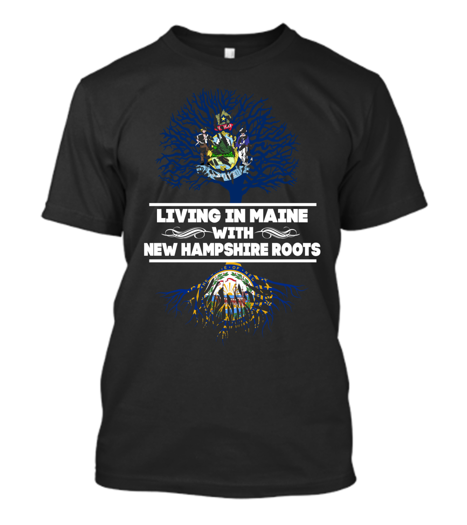 Living In Maine With New Hampshire Roots And State Seals Iconography T-Shirt