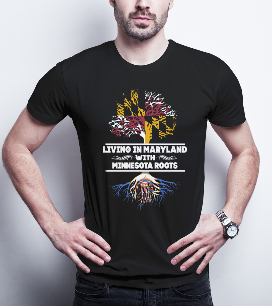 Maryland Flag Tree With Minnesota State Seal Roots Connection T-Shirt