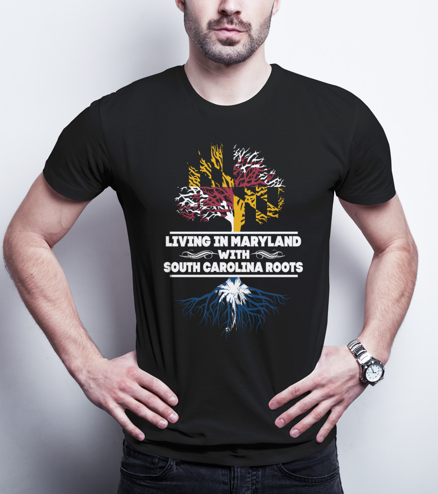 Maryland Flag Tree With South Carolina Palmetto Roots T-Shirt