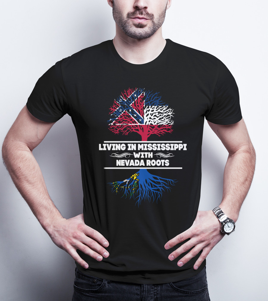 Mississippi State Flag Tree Graphic With Nevada Roots Symbolism T-Shirt