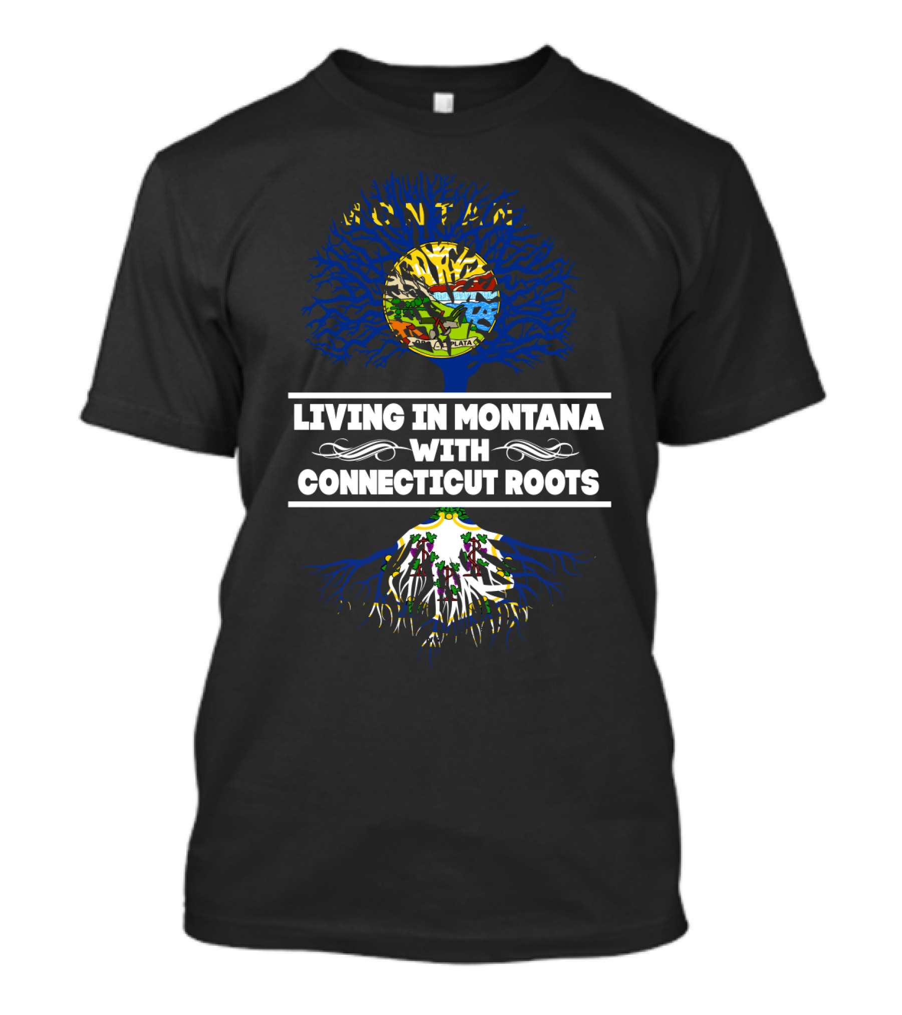 Montana Living Connecticut Roots Tree With State Flag T-Shirt