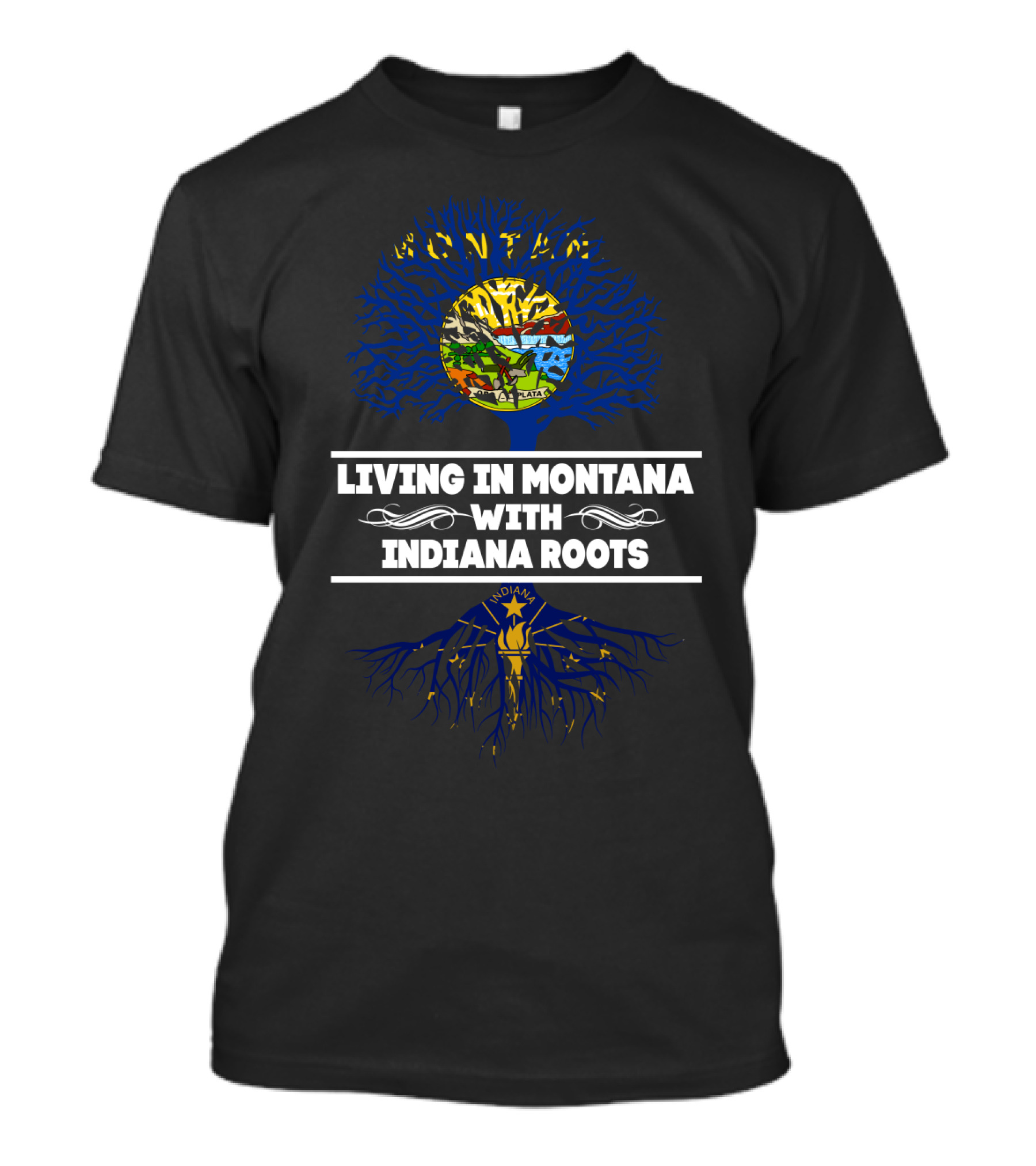 Montana Living Indiana Roots Tree Design With State Flags And Roots Symbolism T-Shirt