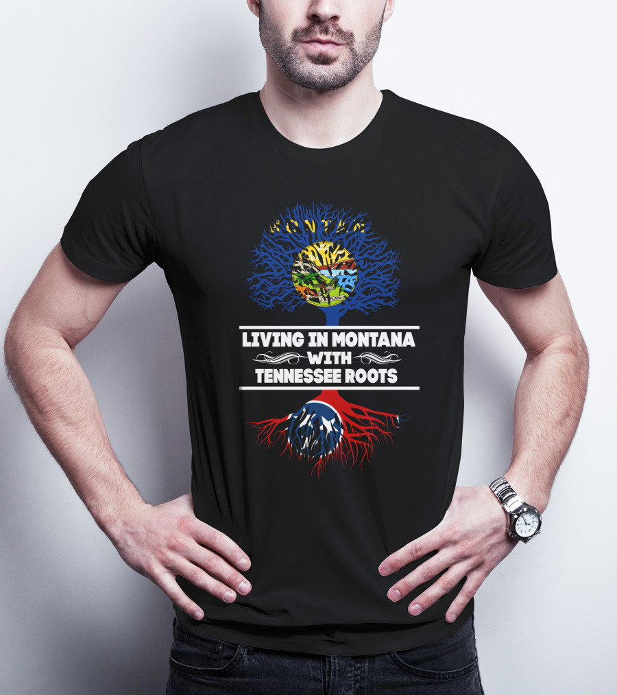 Montana Life Tennessee Roots Tree Design With Blue And Red State Symbols T-Shirt