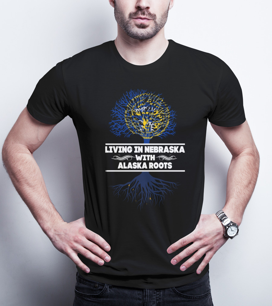 Living In Nebraska With Deep Alaska Roots And State Seal Tree T-Shirt