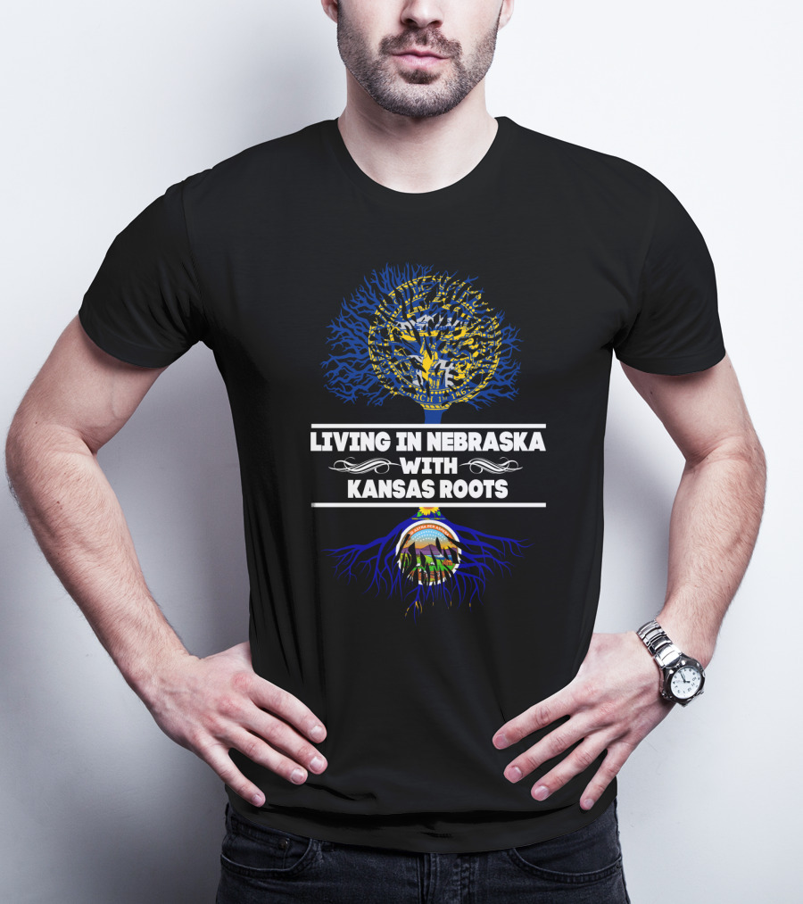 Living In Nebraska With Deep Kansas Roots Featuring State Seals T-Shirt