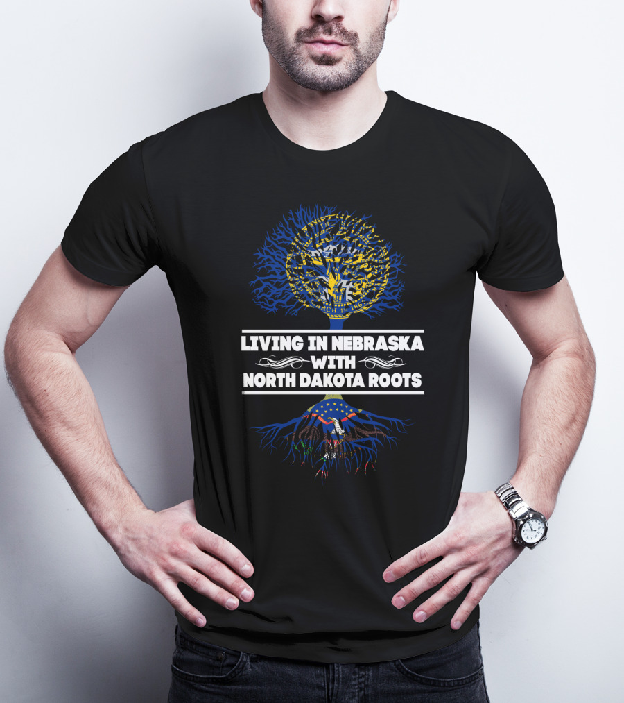 Nebraska Living Embracing North Dakota Heritage With State Map And Tree Symbolism T-Shirt
