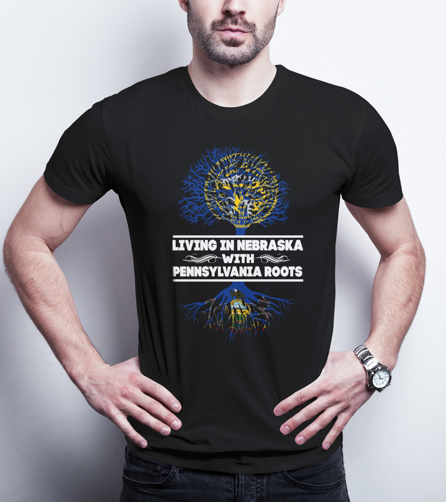 Nebraska Life Pennsylvania Ancestry Connection With Dual State Seals And Tree T-Shirt