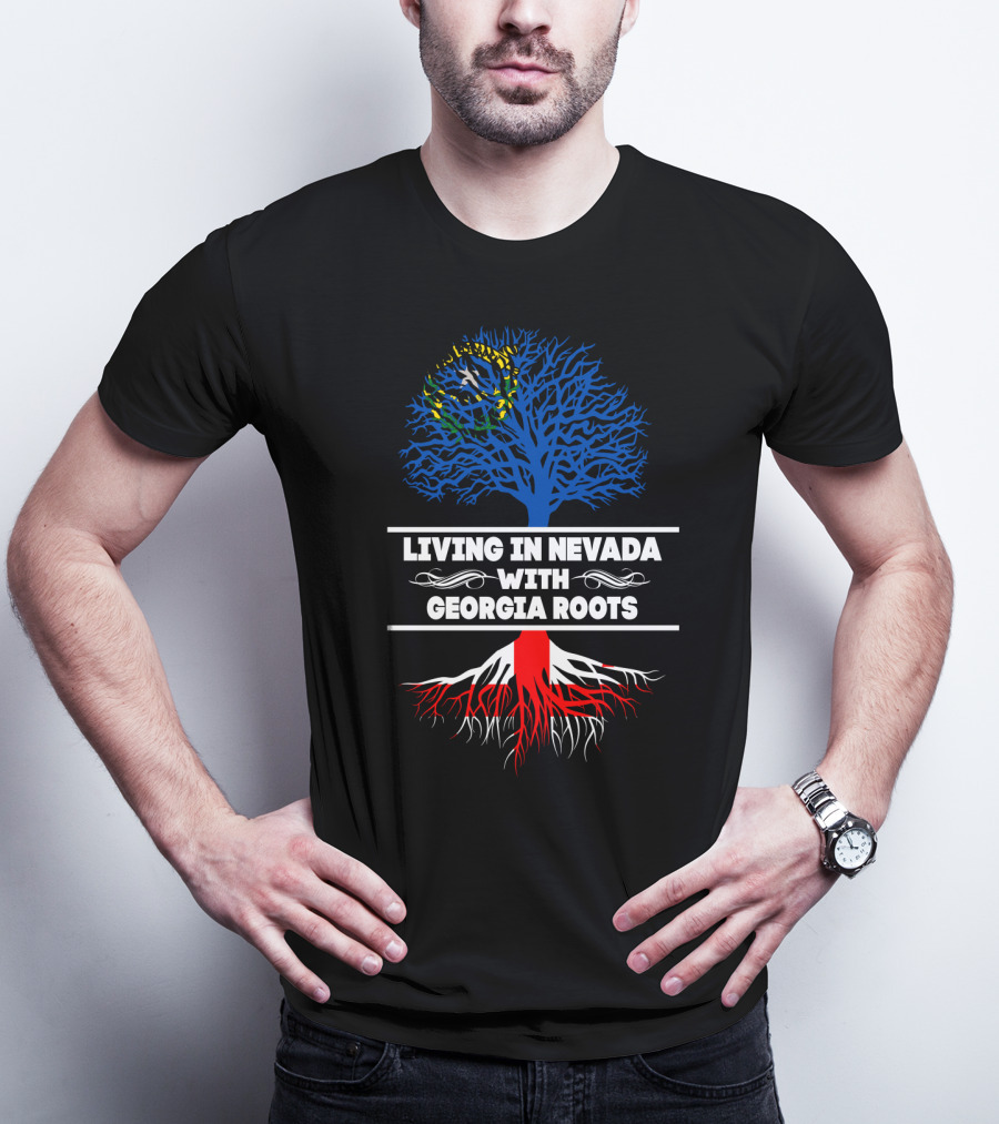 Proudly Living In Nevada With Strong Georgia Roots Featuring State Flag Tree T-Shirt