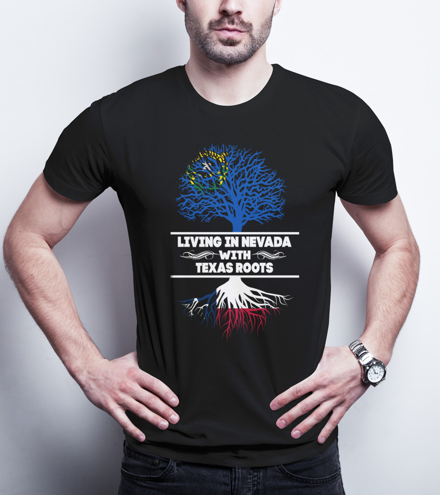 Nevada State Pride With Texas Flag Roots Tree T-Shirt