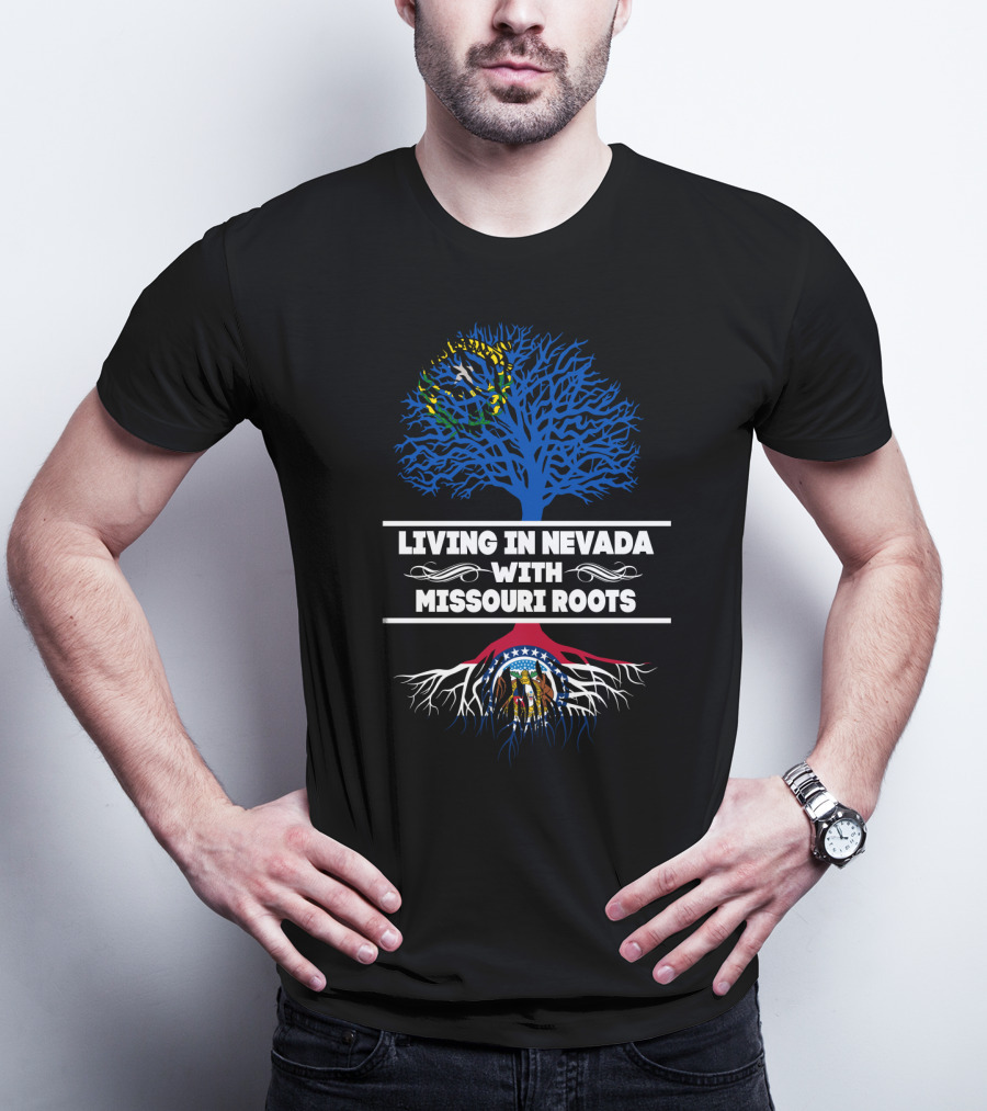 Nevada And Missouri State Flag Tree Roots Connection T-Shirt