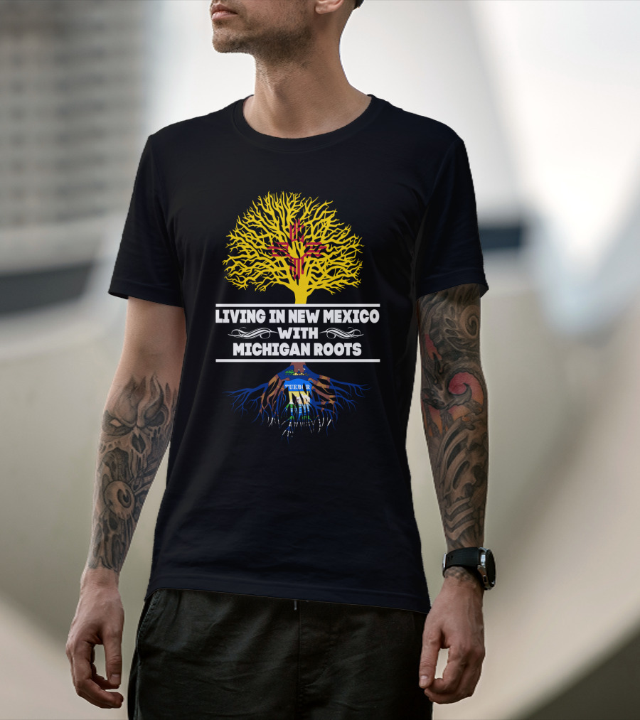Zia Symbol Tree Living In New Mexico With Michigan Roots T-Shirt