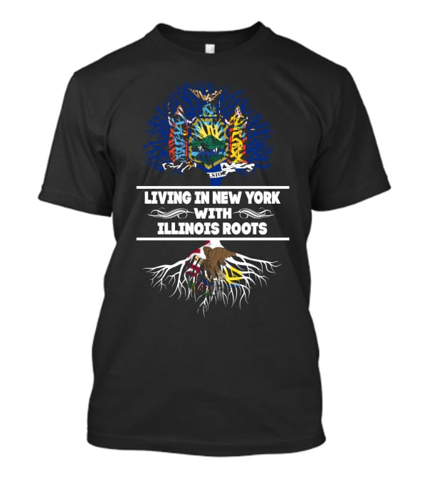 New York And Illinois State Symbols Intertwined - Living In New York With Illinois Roots T-Shirt