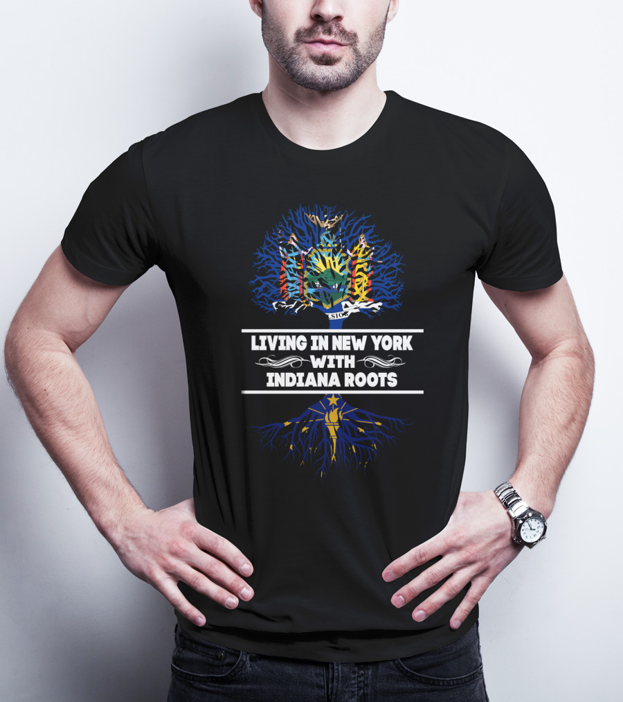New York Icons Blend With Indiana Heritage Tree Roots T-Shirt