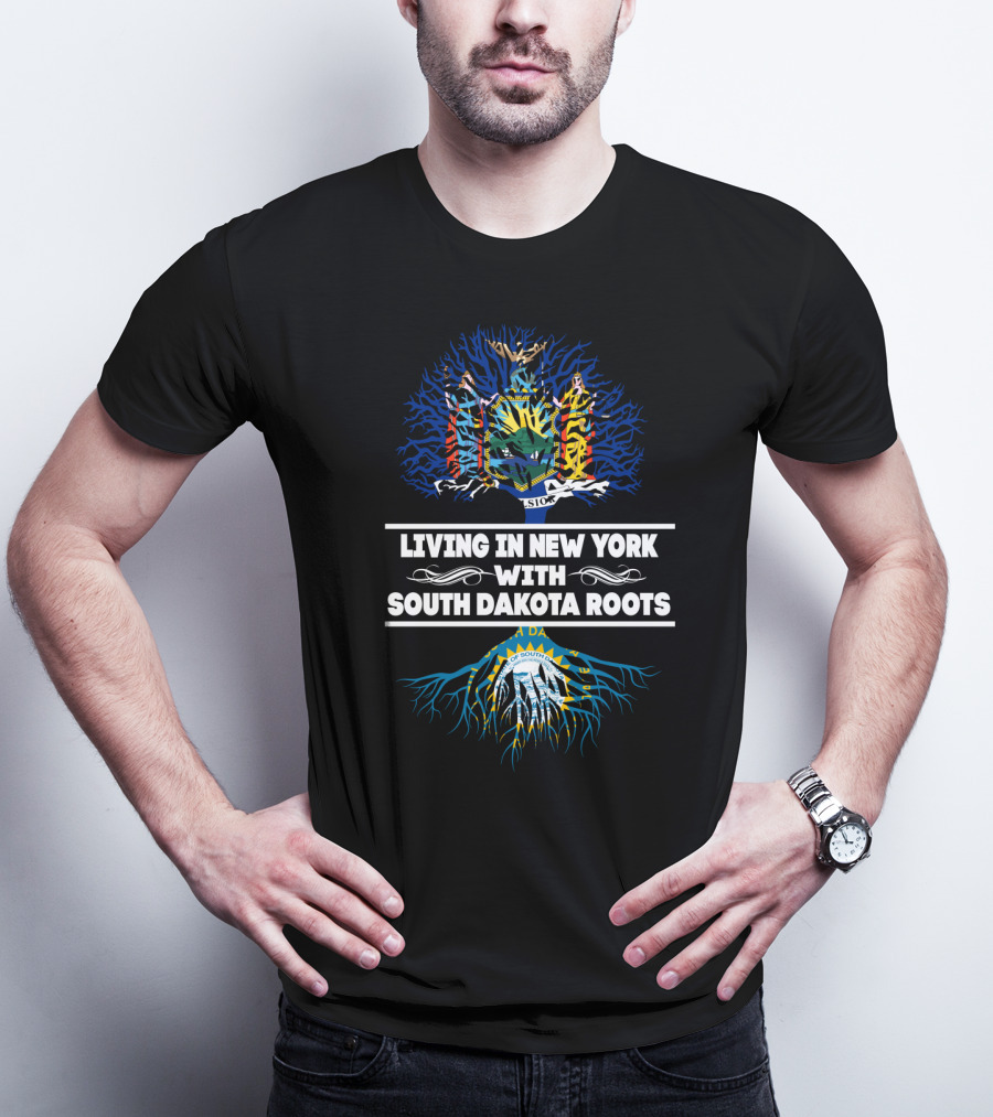 Living In New York Embracing South Dakota Heritage With State Flags And Symbols T-Shirt