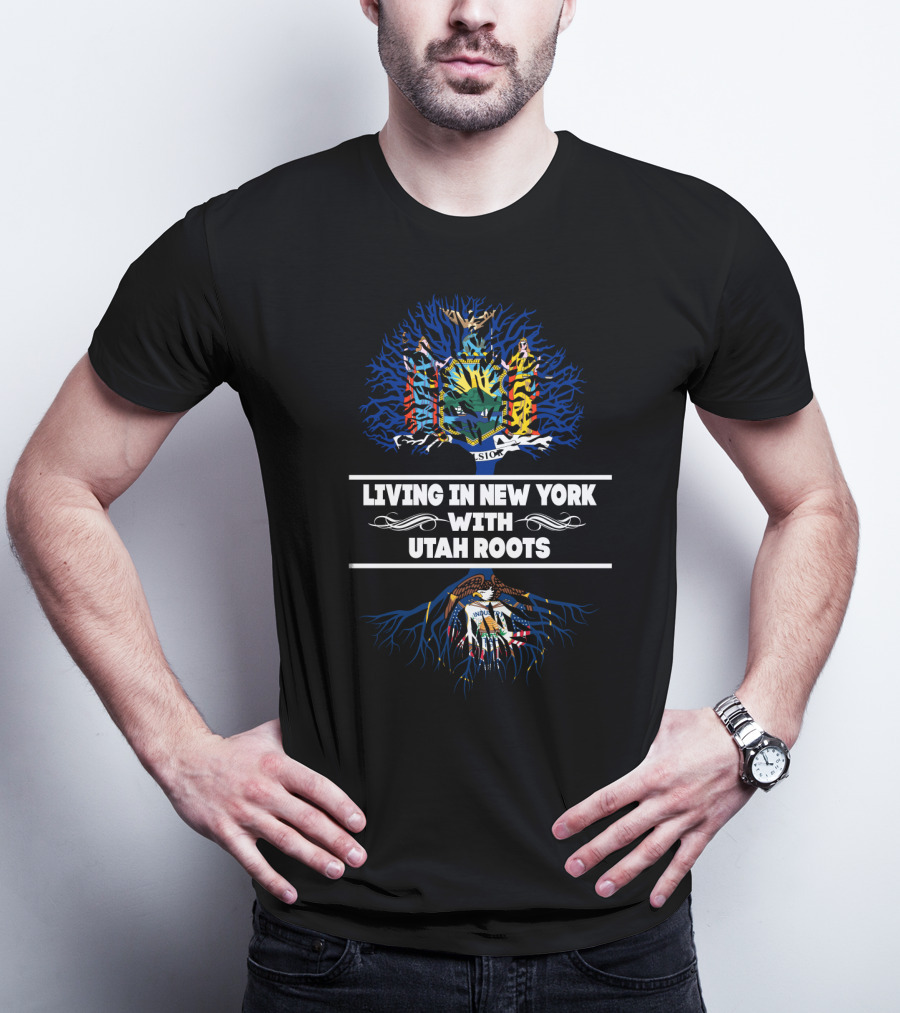 New York Living Utah Roots With State Emblems And Tree T-Shirt