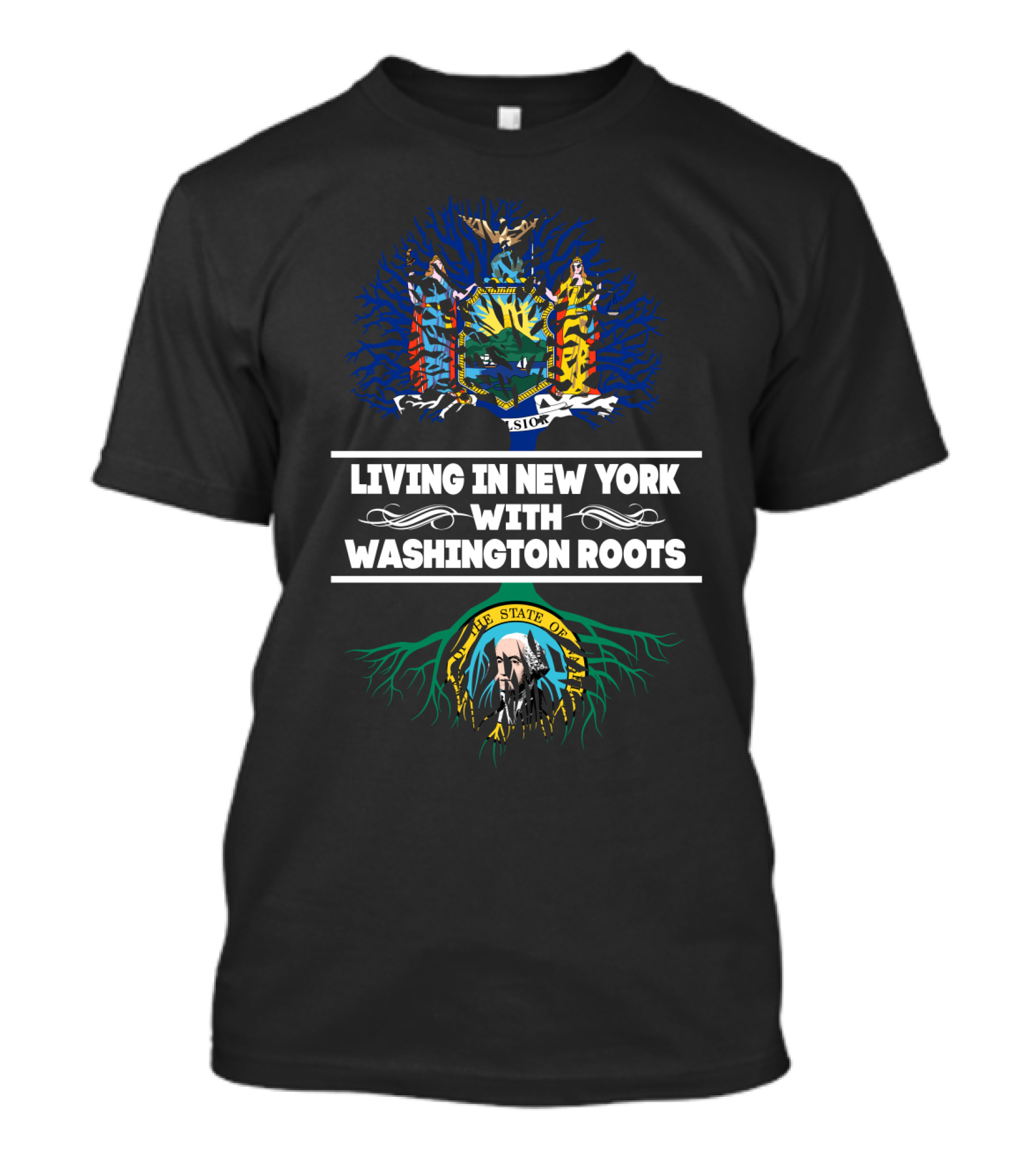 New York Pride With Washington Ancestry: State Crests And Tree Roots T-Shirt