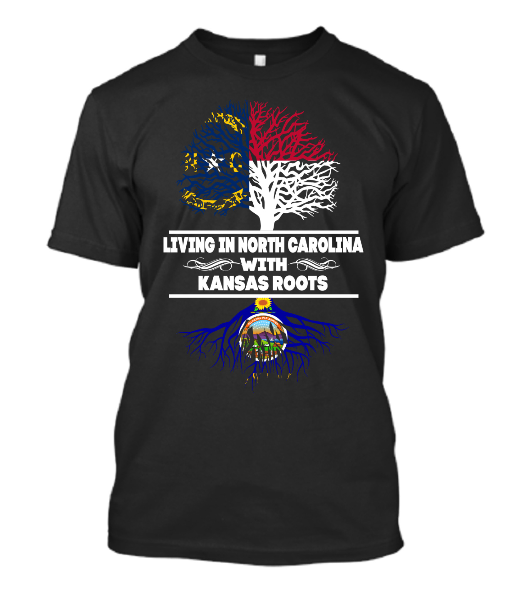 North Carolina Flag Tree With Kansas Roots And State Seal Symbolism T-Shirt