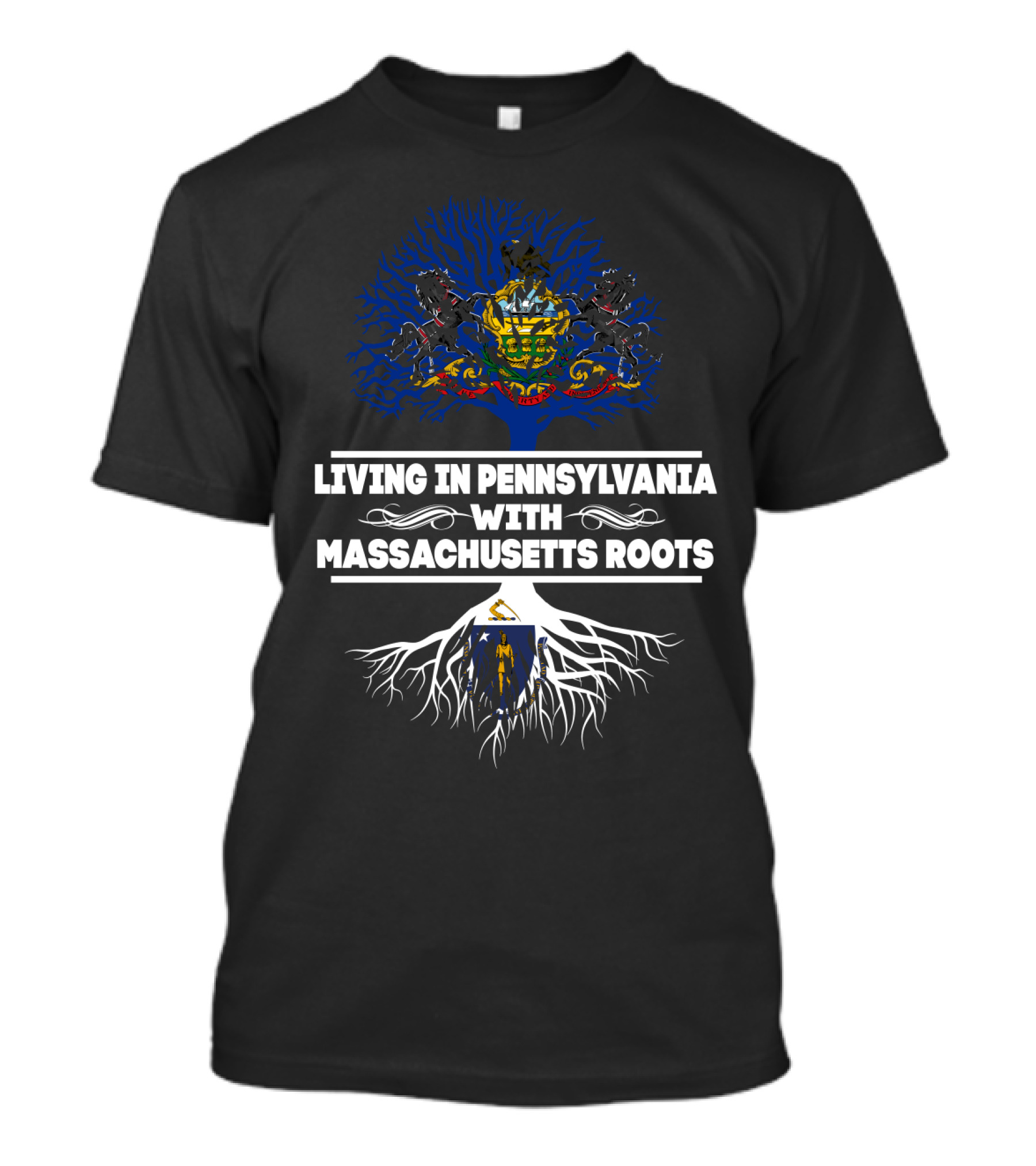 Pennsylvania Living With Massachusetts Roots Dual State Heritage Tree T-Shirt