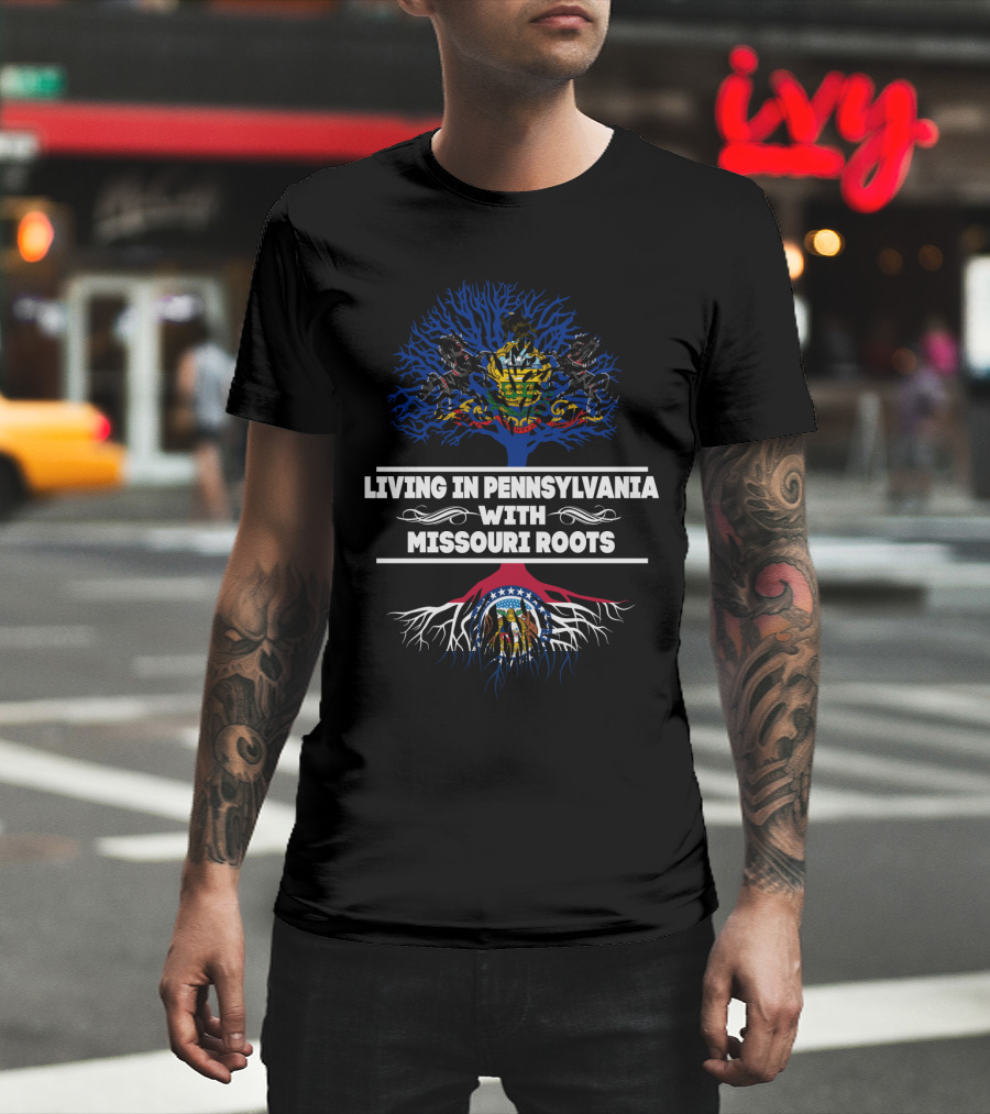 Pennsylvania Living Combined With Missouri Family Roots Heritage Tree Flags T-Shirt