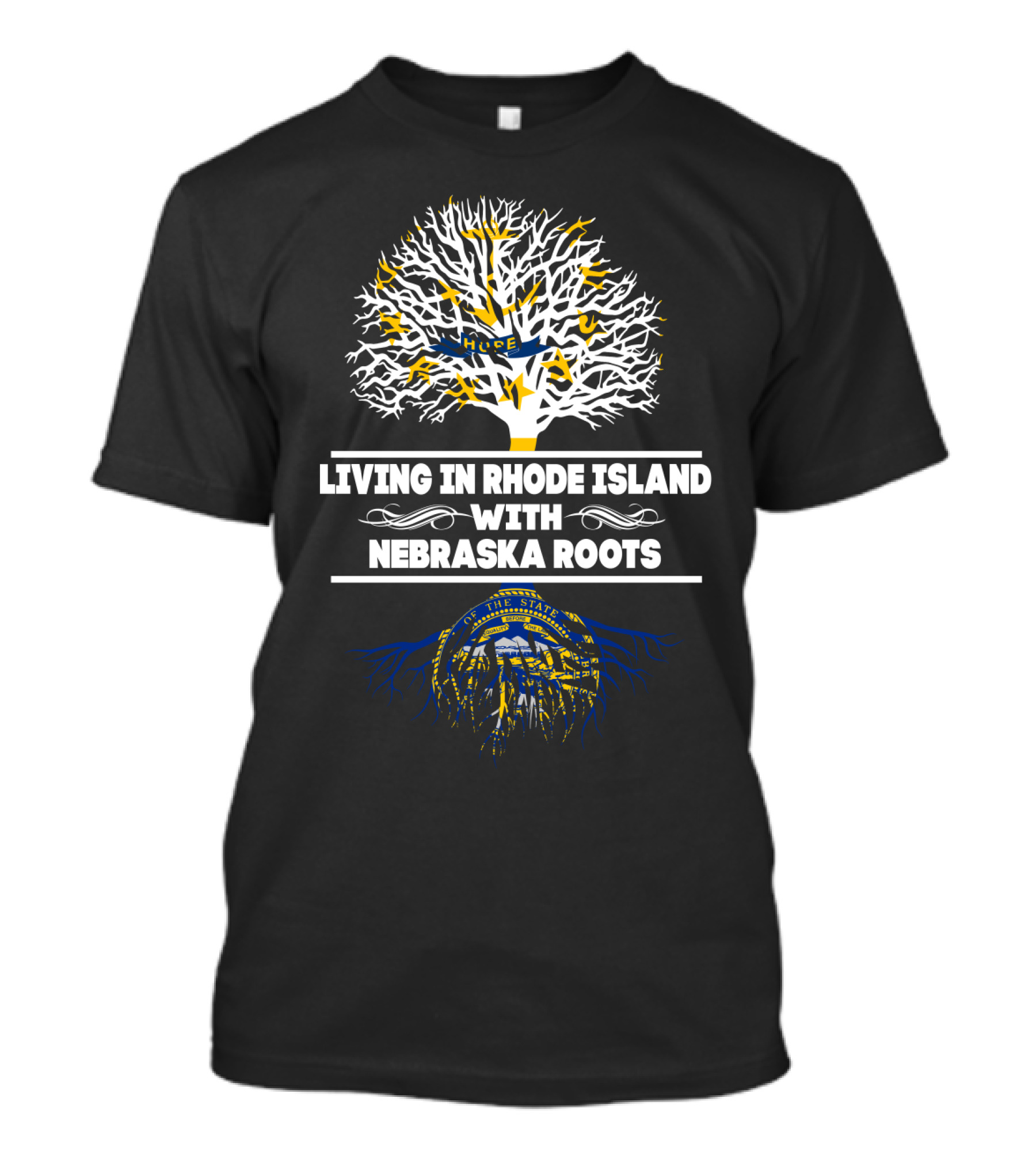 Rhode Island Resident With Deep Nebraska Roots And State Seal Tree T-Shirt