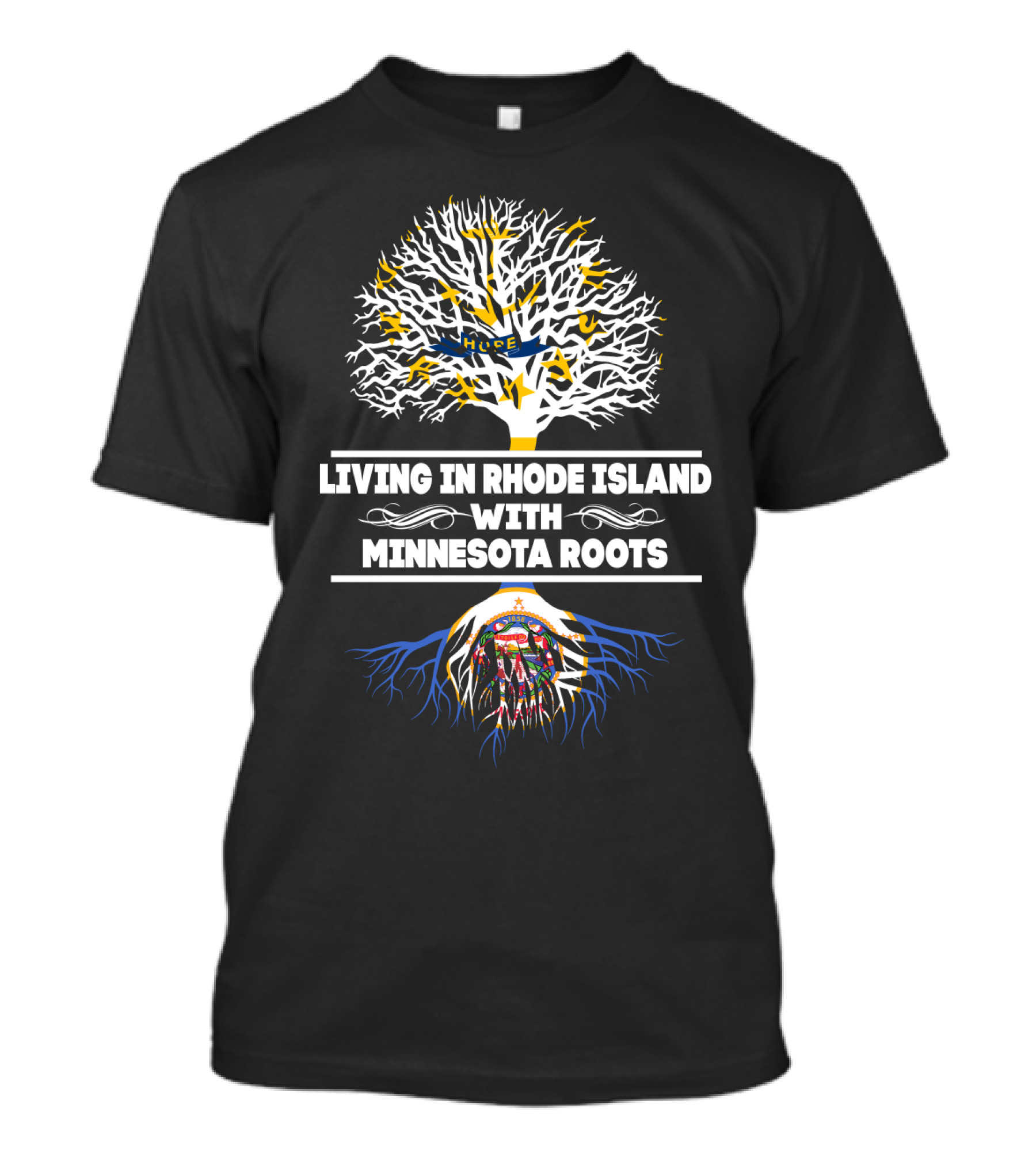 Living In Rhode Island With Proud Minnesota Heritage And State-Inspired Tree T-Shirt