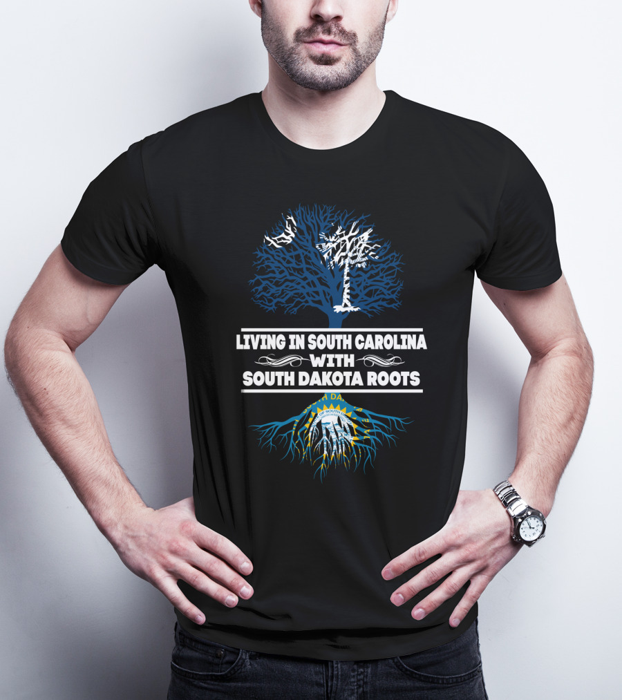 Living In South Carolina With South Dakota Roots Blue Palmetto Tree State Seal T-Shirt