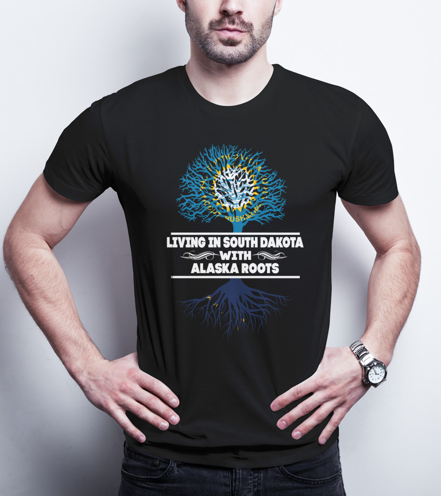 South Dakota Living Alaska Roots Tree Design With State Icons T-Shirt