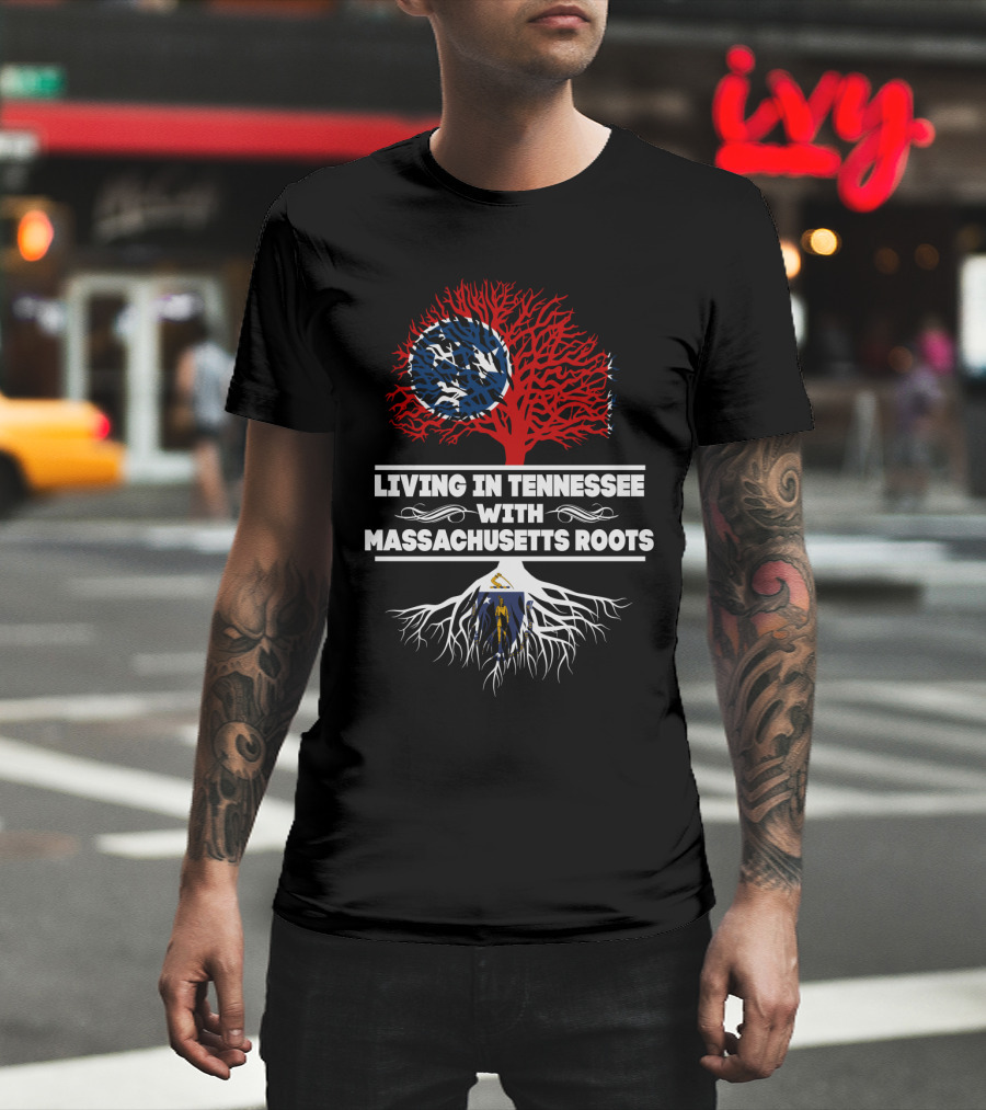 Tennessee Pride With Massachusetts Heritage Featuring State Flags And Roots T-Shirt