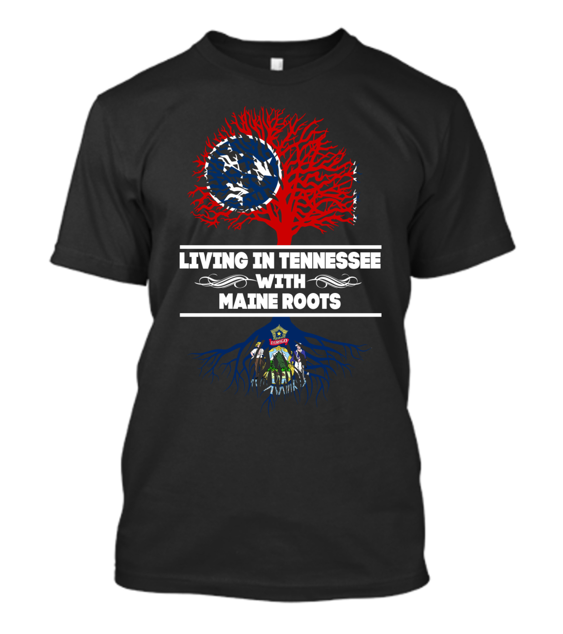 Tennessee Living Maine Heritage Tree With American Flag T-Shirt