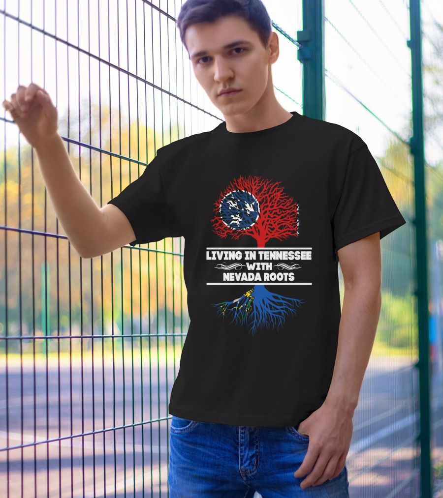 Tennessee Living With Nevada Roots: Dual State Pride Tree Design Featuring Tennessee Flag Iconography T-Shirt