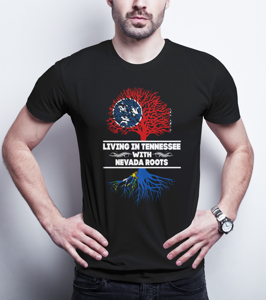 Tennessee Living With Nevada Roots: Dual State Pride Tree Design Featuring Tennessee Flag Iconography T-Shirt