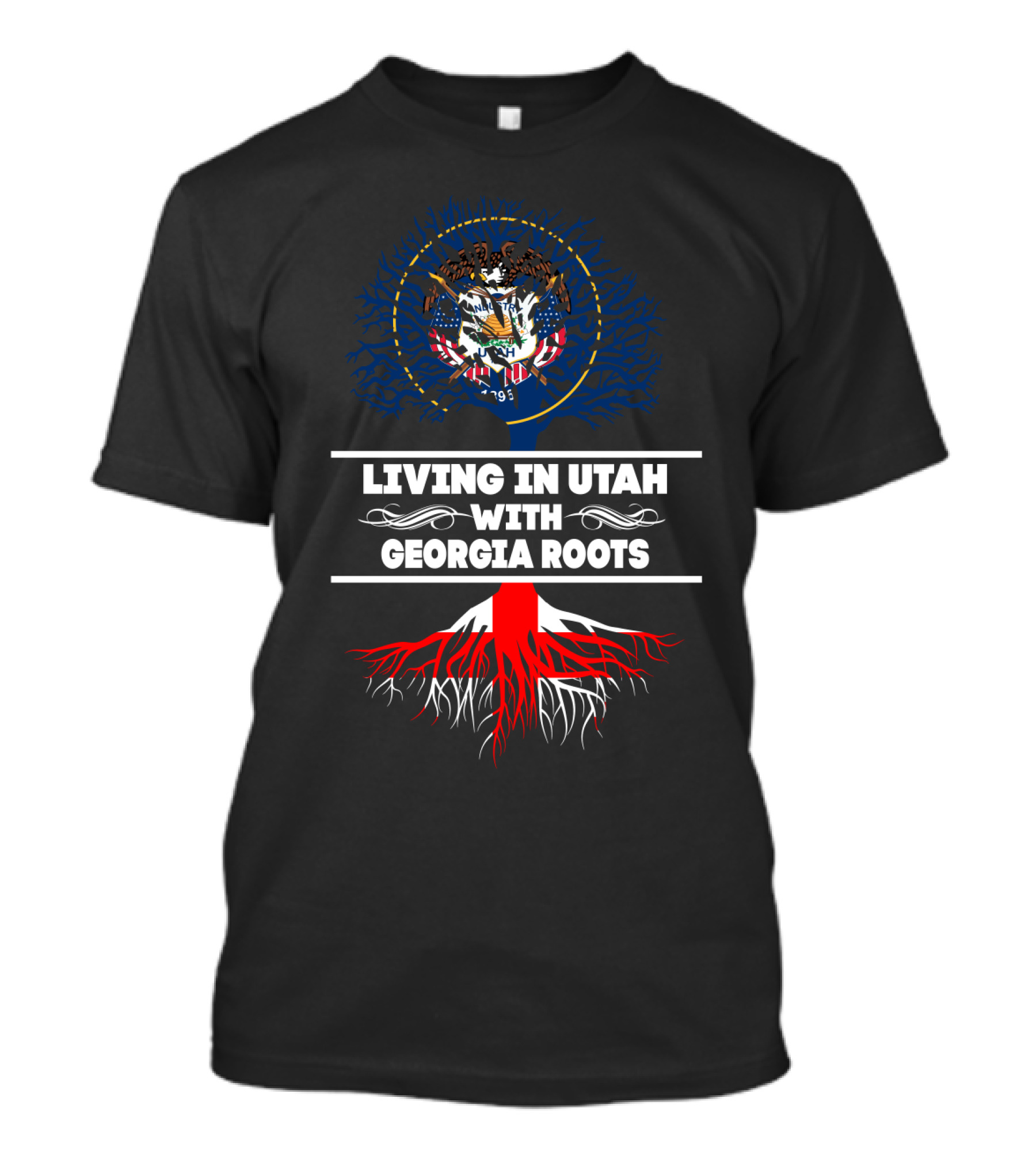 Utah State Emblem Tree Graphic With Red Georgia Roots T-Shirt