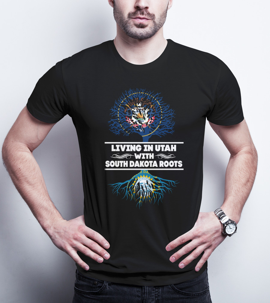 Living In Utah Embracing South Dakota Roots With State Seal Symbols T-Shirt
