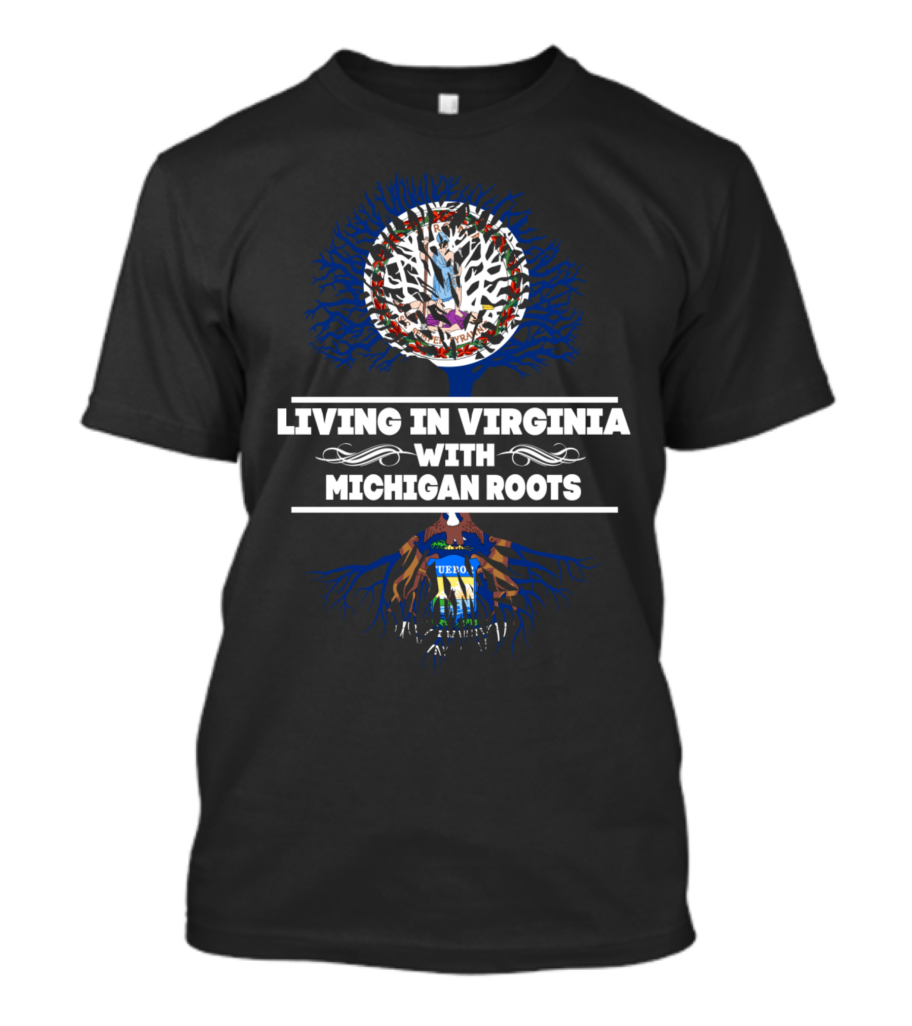 Virginia Living Michigan Heritage Tree With USA Roots T-Shirt