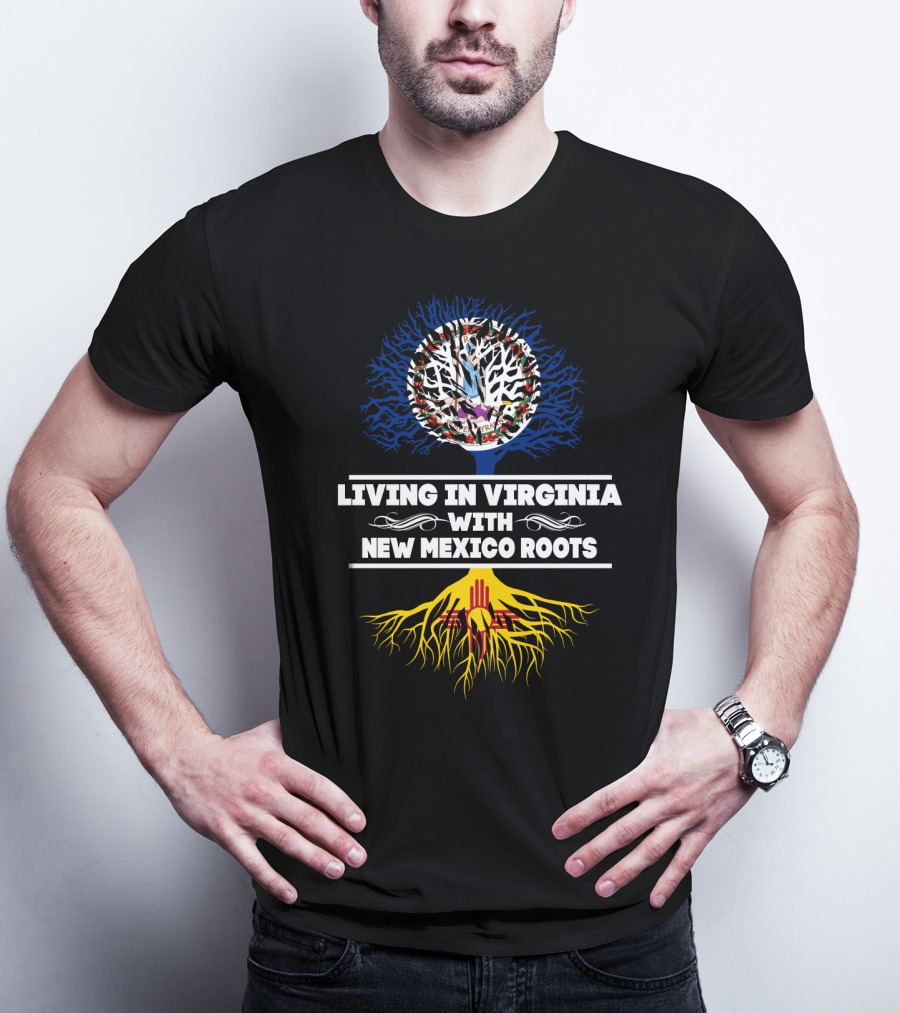 Living In Virginia With New Mexico Zia Roots And State Flag Symbolism T-Shirt
