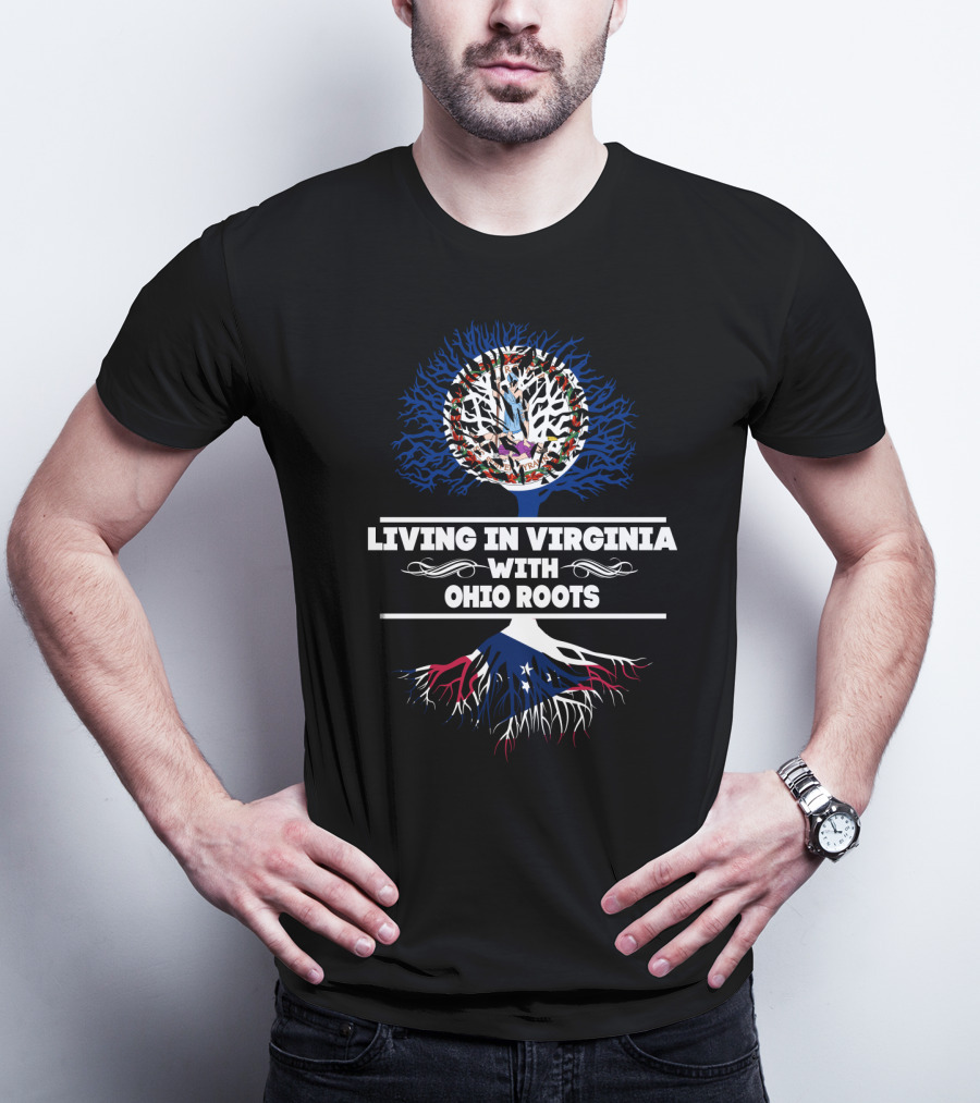 Living In Virginia With Ohio Roots And State Flags Tree T-Shirt