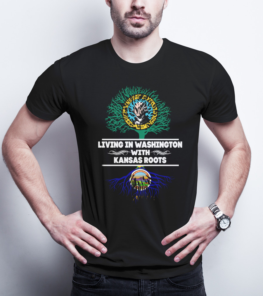 Living In Washington With Kansas Roots Chiefs And Jayhawks Heritage T-Shirt