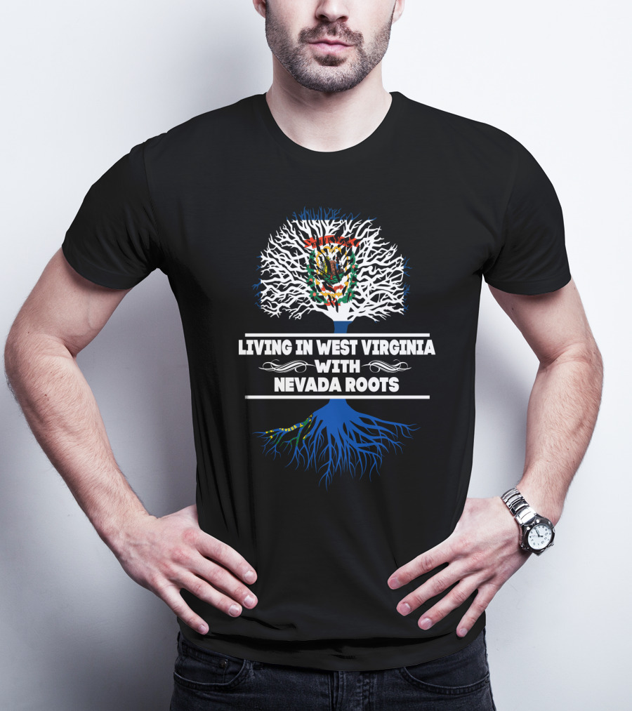 West Virginia Living Nevada Roots Tree Design With State Flag Elements T-Shirt