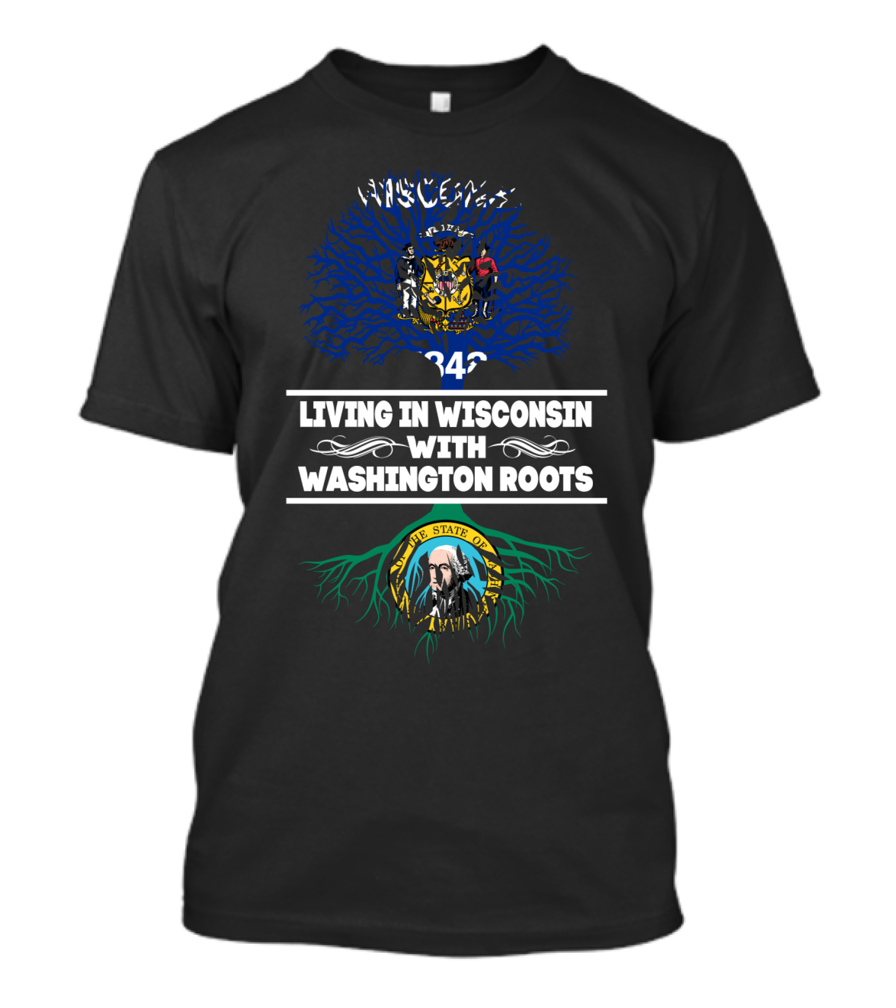 Wisconsin Heritage With Washington State Roots Emblem Featuring Tree Graphics T-Shirt