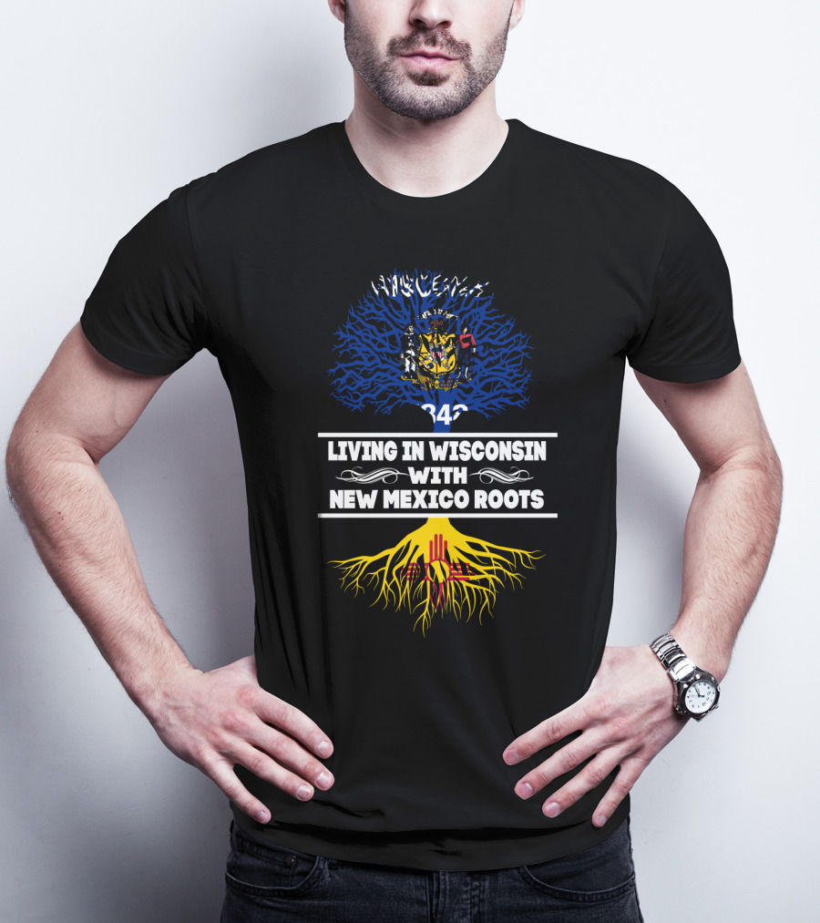 Wisconsin Pride With New Mexico Heritage Featuring State Seals And Tree Symbolism T-Shirt