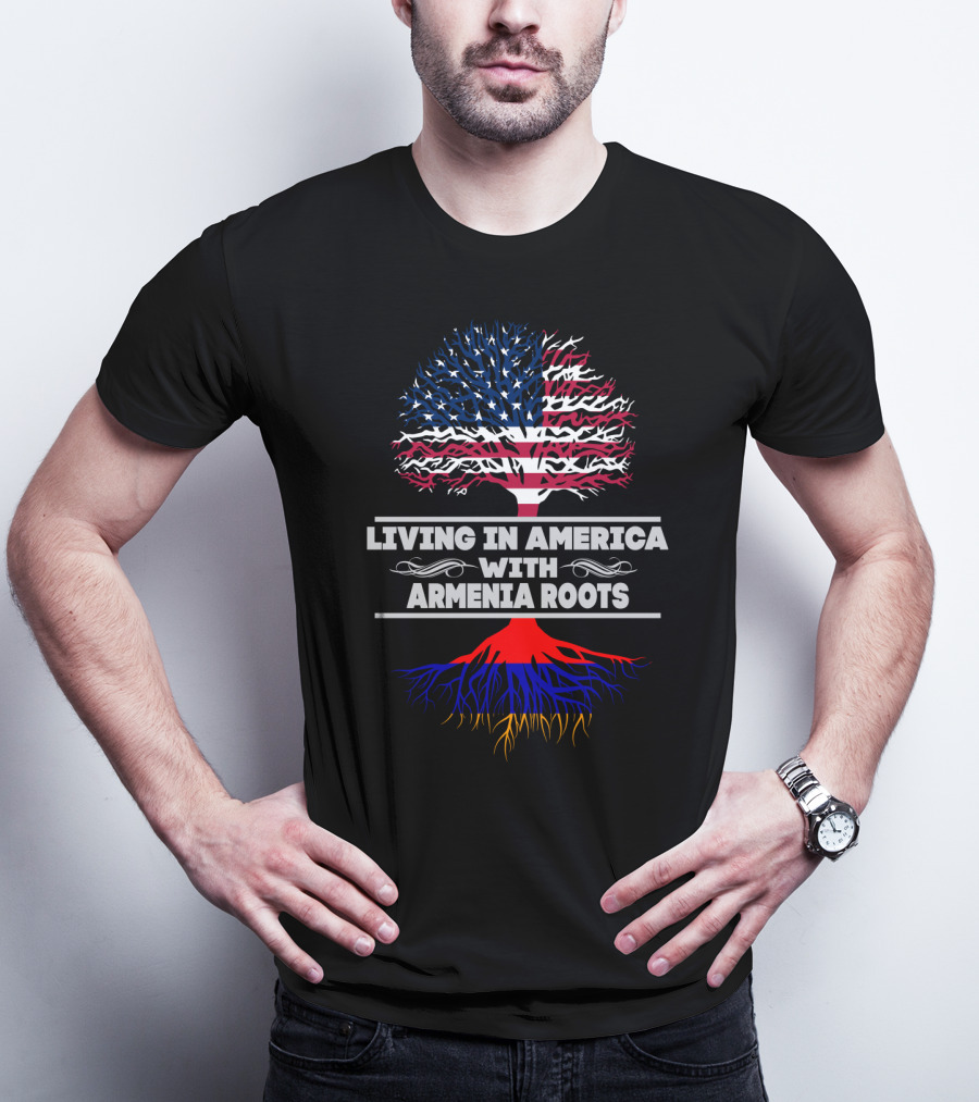 LIVING IN AMERICA WITH ARMENIA ROOTS American Flag Tree T-Shirt