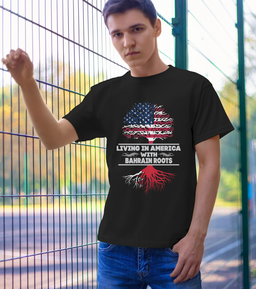 Living IN America With Bahrain Roots USA Flag Tree T-Shirt
