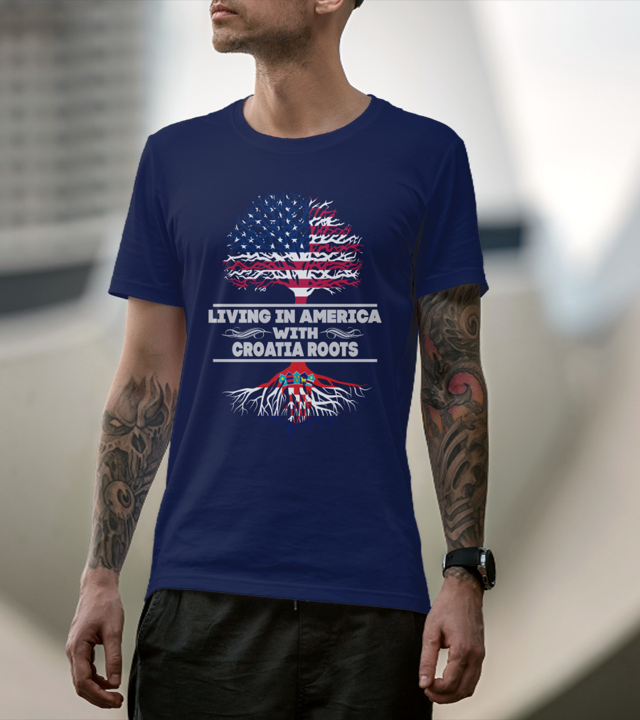 Living IN America With Croatia Roots USA Flag Tree T-Shirt