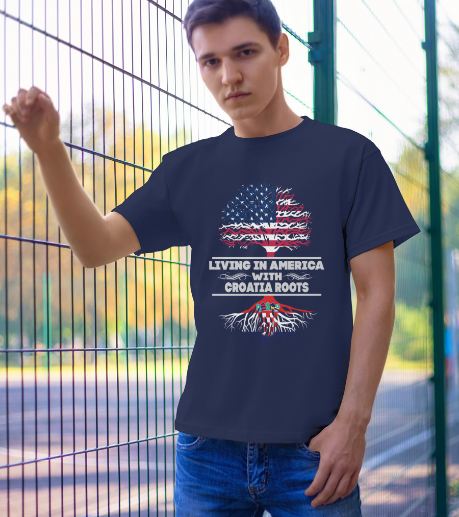Living IN America With Croatia Roots USA Flag Tree T-Shirt