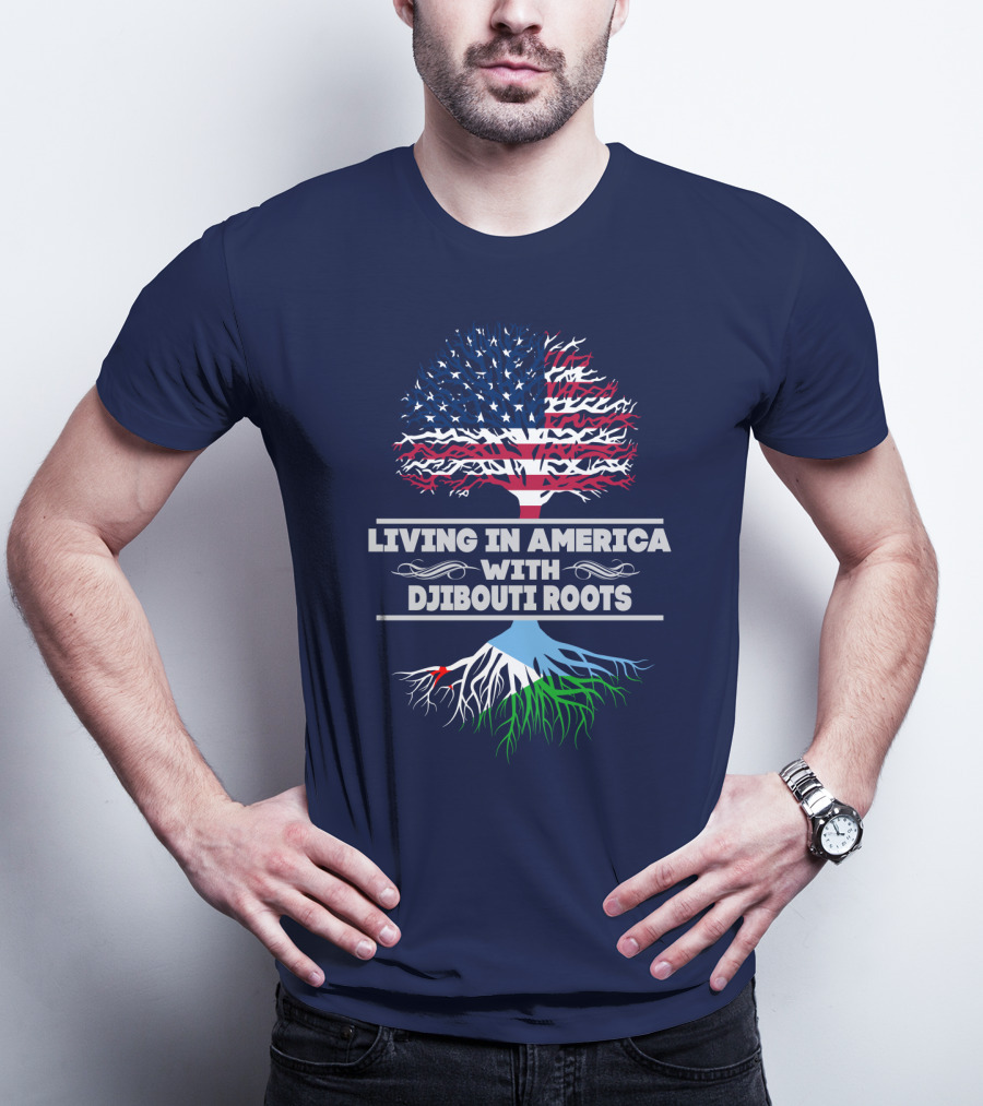 Living IN America With Djibouti Roots USA Flag Tree T-Shirt