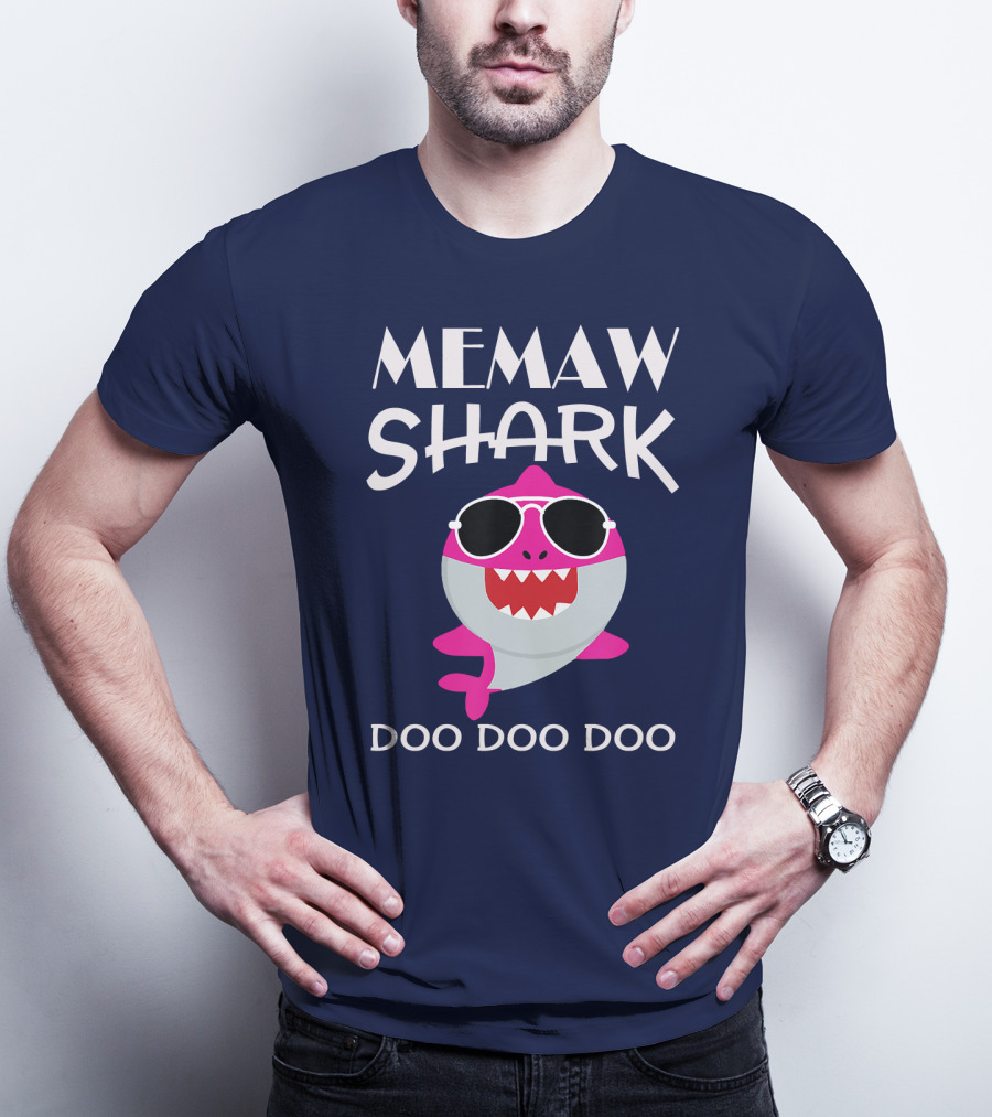 Memaw Shark Doo Doo Doo Sunglasses Pink Cartoon T-Shirt