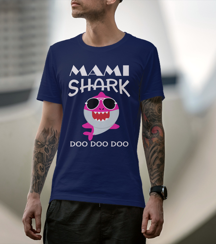 Mami Shark Doo Doo Doo Sunglasses Pink Cartoon T-Shirt