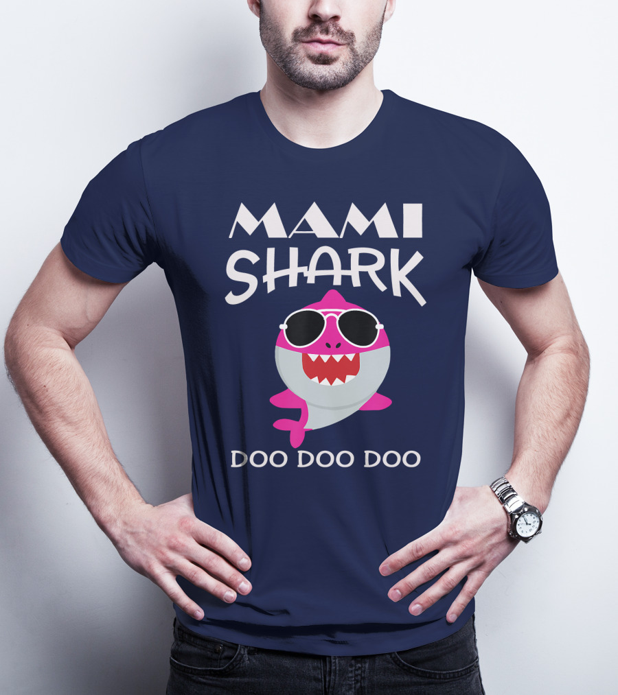 Mami Shark Doo Doo Doo Sunglasses Pink Cartoon T-Shirt